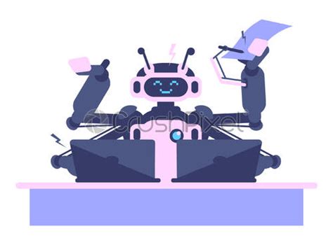 multitasking artificial intelligence in workplace semi flat rgb color