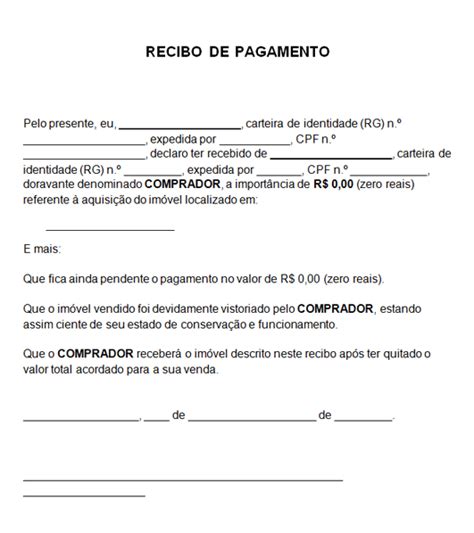 Modelo De Recibo De Pagamento De Compra E Venda Simples Em Word E Pdf