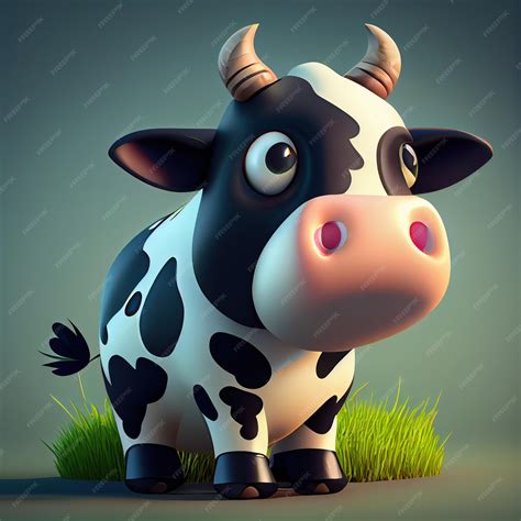 Premium Photo 3d Cute Cow Cartoon Character Generative Ai