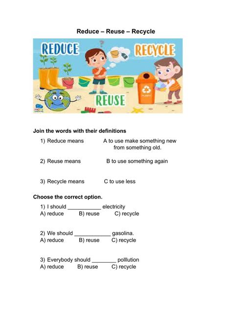 Reduce Reuse Recycle Worksheet