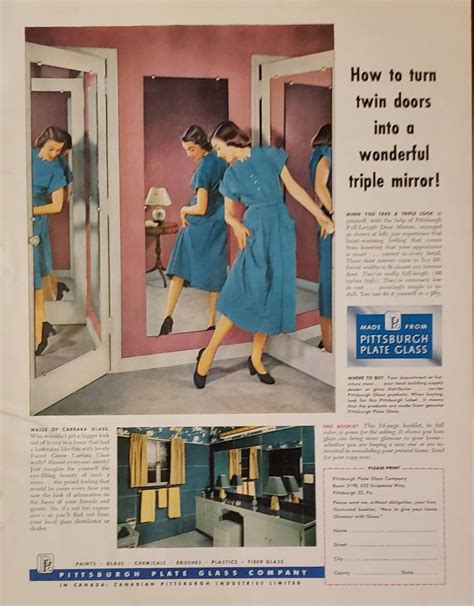 1953 Pittsburgh Plate Glass Company Full Length Door Mirrors Triple