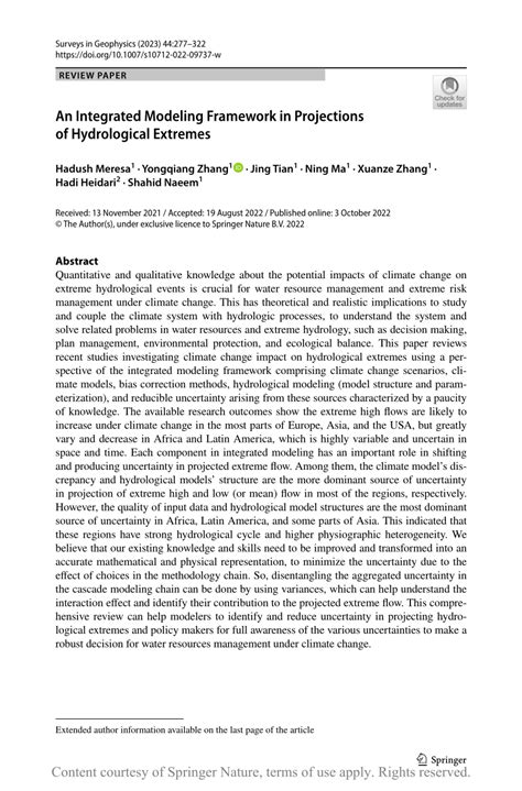An Integrated Modeling Framework In Projections Of Hydrological Extremes Request PDF