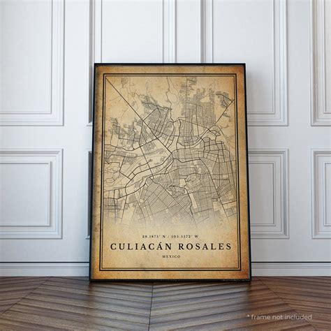 Culiacán Rosales Vintage Map Print Culiacán Rosales Retro Map Poster