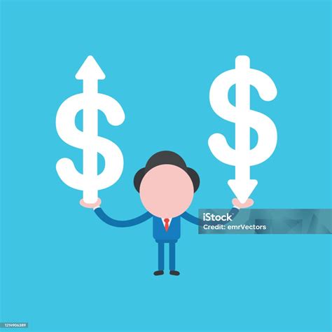 위아래로 움직이는 화살표와 달러 기호를 들고 사업가 문자의 벡터 그림 가격에 대한 스톡 벡터 아트 및 기타 이미지 가격 가격표 감소 Istock
