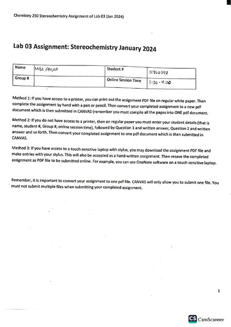 Chem 250 Lab 3 Notes Chemistry 250 Stereochemistry Assignment Of