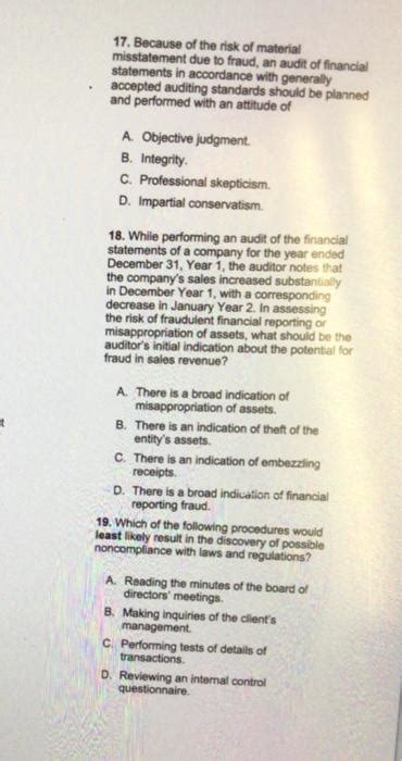 Solved 17 Because Of The Risk Of Material Misstatement Due