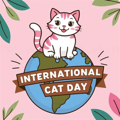 Ilustración Del Día Internacional Del Gato Con El Gato Plano En El