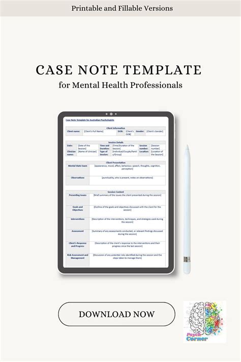 Case Note Template Progress Note Client Case Note Psychology
