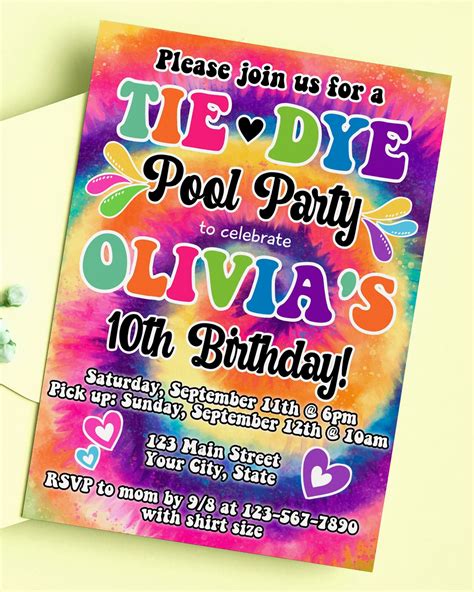 Tie Dye Pool Party Birthday Digital Invitation Instant Etsy