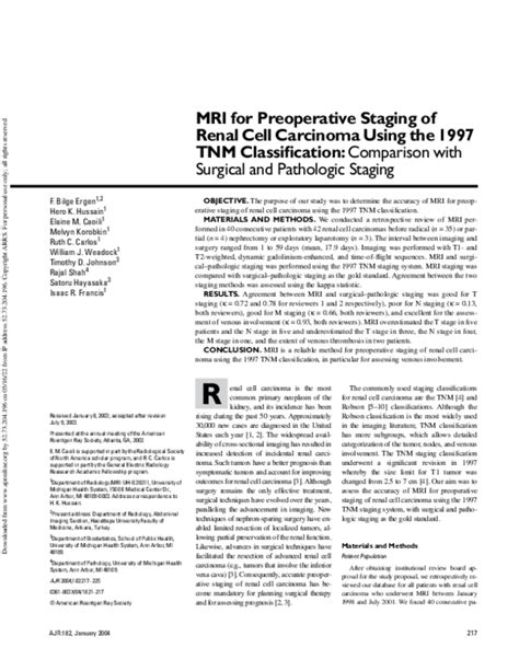 Pdf Mri For Preoperative Staging Of Renal Cell Carcinoma Using The