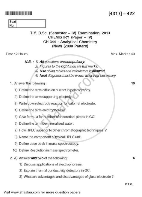 Analytical Chemistry 2013 2014 B Sc Chemistry Semester 6 Tybsc Question Paper With Pdf