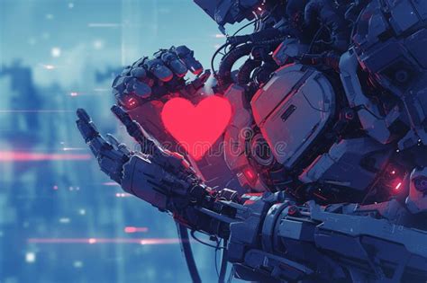 Cyberpunk Style Robot Heart Illustration Symbolizing Love And Futuristic Romance Stock