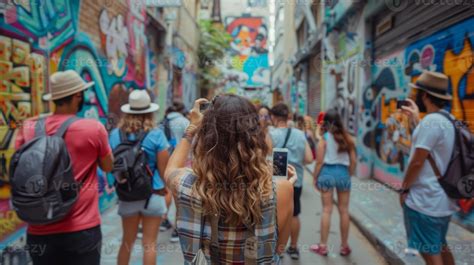 A Group Of Tourists Backs To The Camera Marvel At The Unique And