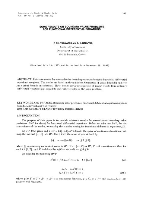 Pdf Some Results On Boundary Value Problems For Functional Differential Equations