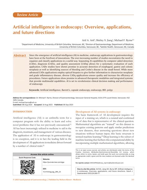 Pdf Artificial Intelligence In Endoscopy Overview Applications And Future Directions