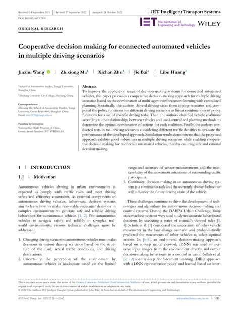 Pdf Cooperative Decision Making For Connected Automated Vehicles In Multiple Driving Scenarios