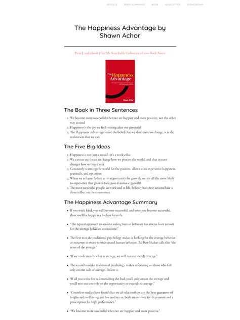 Summary Of The Happiness Advantage Pdf Happiness Lever