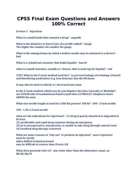CPSS Final Exam Questions And Answers Correct Exams Health Sciences Docsity