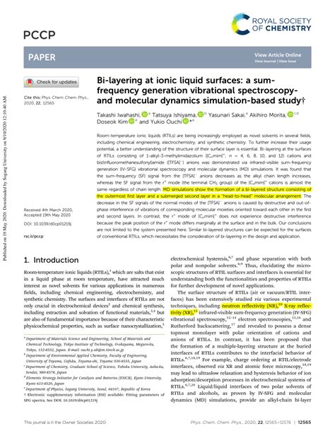Pdf Bi Layering At Ionic Liquid Surfaces A Sum Frequency Generation