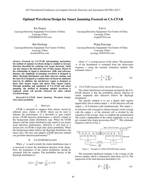 Pdf Optimal Waveform Design For Smart Jamming Focused On Ca Cfar