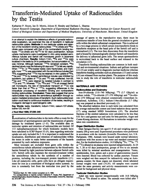 Pdf Transferrin Mediated Uptake Of Radionuclides By The Testis