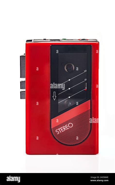 Beautiful Red Vintage Audio Cassette Player Over White Background Stock