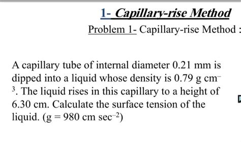 Solved 1 Capillary Rise Method Problem 1 Capillary Rise