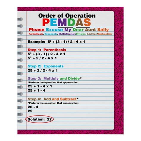 Pemdas Order Of Operations Poster Custom Posters Design Your Own