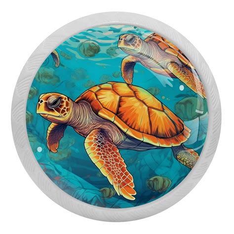 Sea Turtle Pattern 4pcs Cabinet Knobs Pulls Fluorescent Drawer Handle Cabinet Drawer Dresser