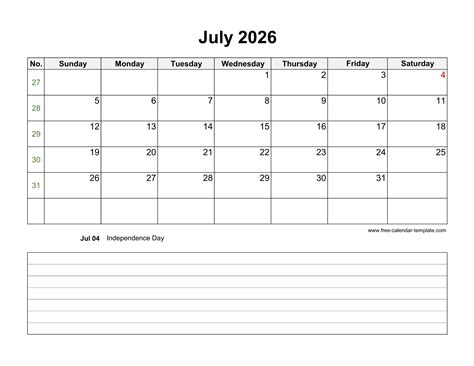 July 2026 Free Calendar Tempplate Free Calendar