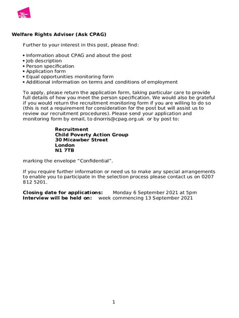 Application Welfare Rights Adviser Doc Template Pdffiller