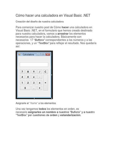 Cómo Hacer Una Calculadora En Visual Basic Descargar Gratis Pdf