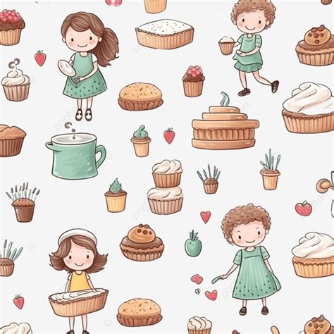 Seamless Pattern With Cute Baking Pattern Seamless Cute Png