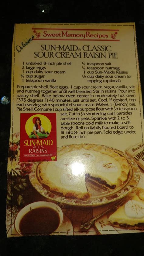 Sun Maid Classic Sour Cream Raisin Pie Recipe From The 1990s