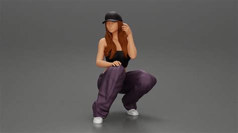 3d File Chola Gangster Homie Lowrider Girl In Cap Sitting Beside Car 👧