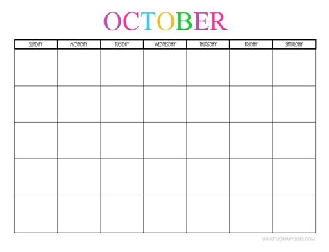 Blank October Calendar Printable Printable Sight Words List