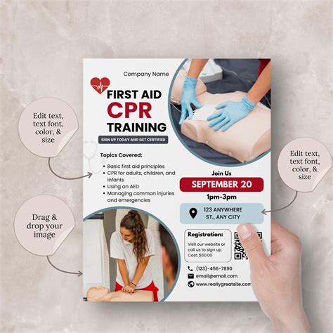 Cpr Flyer Template Canva First Aid Training Flyer Cpr Training Poster Editable Cpr Class