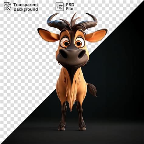 Premium Psd Unique 3d Cartoon Gnu Migrating Into The Dark With Its Distinctive Orange Ears And