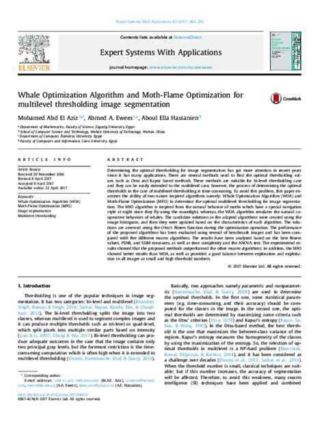 Pdf Whale Optimization Algorithm And Moth Flame Optimization For Multilevel Thresholding Image