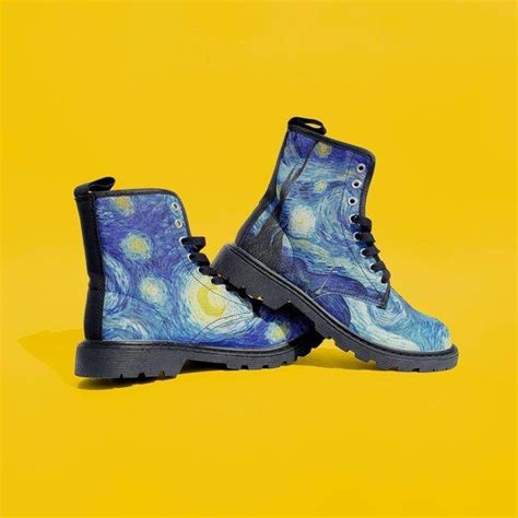 Vegan Combat Boots For Woman Starry Night By Vincent Van Gogh 1889 Van