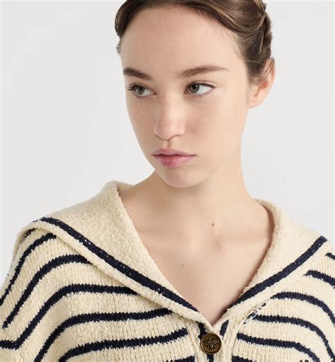 Dior Marinière Cardigan With Sailor Collar White And Navy Blue Cotton