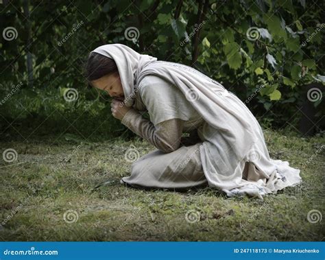 Praying Woman On Grass Lawn Stock Image Image Of Forgiveness Alone