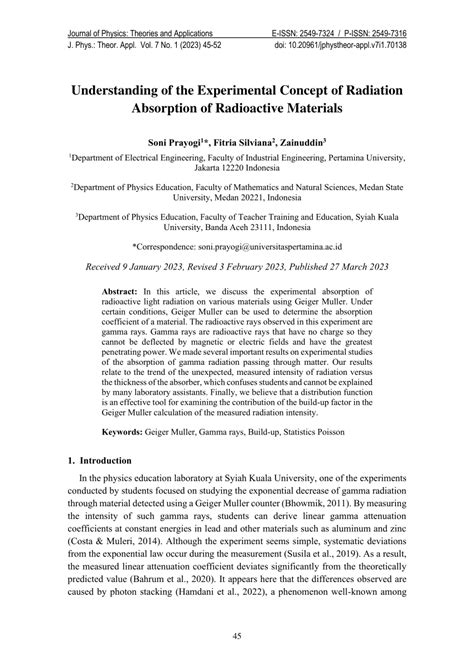 Pdf Understanding Of The Experimental Concept Of Radiation Absorption