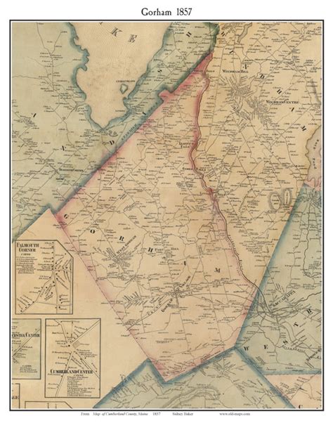 Gorham Maine 1857 Old Town Map Custom Print Cumberland Co Old Maps