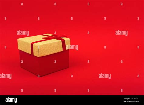 Red Square T Box With Gold Cover On Red Background Minimalism New