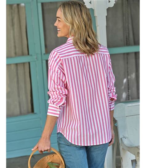 Bright Pink Stripe Relaxed Cotton Striped Shirt Woolovers Us