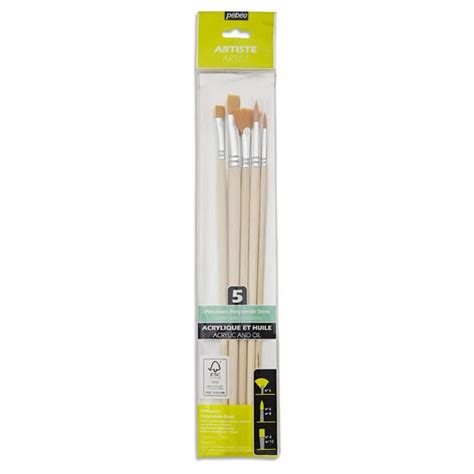 Pebeo Set 5 Long Handle Brush Assort Yellow Polyamide