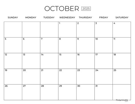 Free Printable Editable And Fillable October Calendars 2025 With