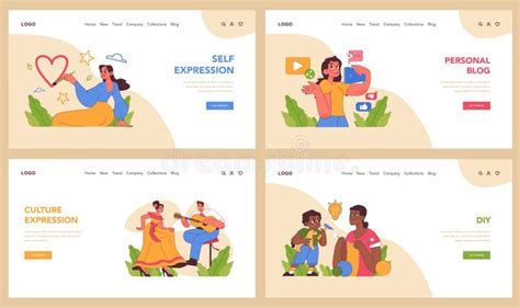 Self Expression Web Set Flat Vector Illustration Stock Illustration