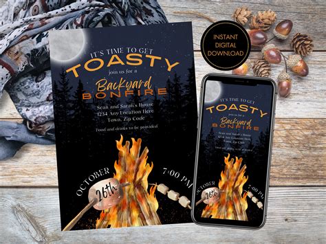 Editable Bonfire Party Invitation Digital Download Bonfire Birthday
